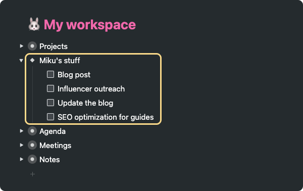 Mirrors and sharing - Workflowy guide